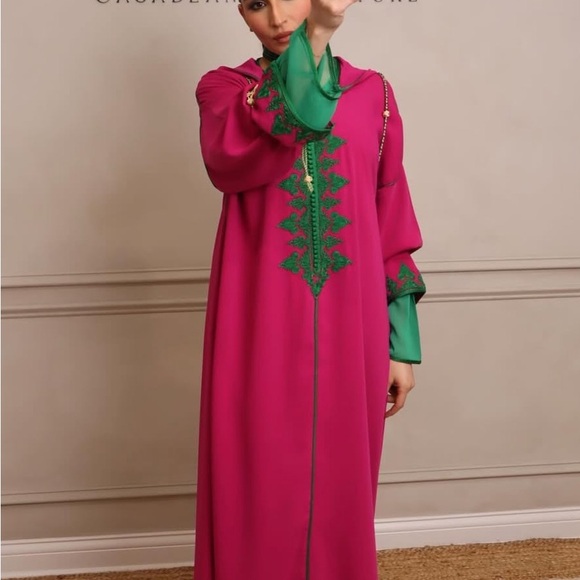 heritaj | Dresses | Moroccan 2piece Pink And Green Embroidered Jellaba ...